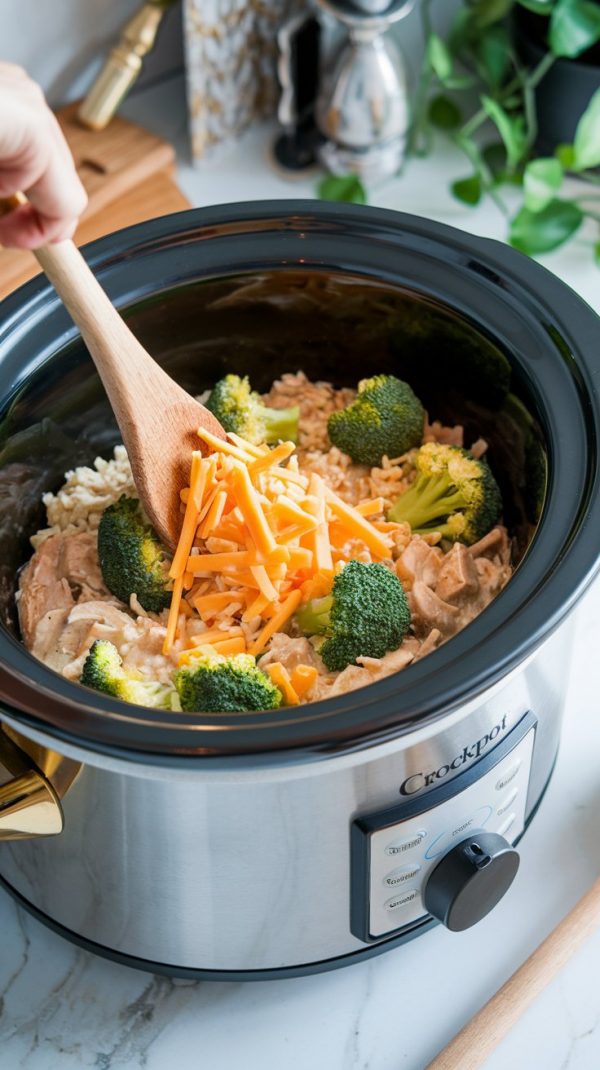 Crockpot Cheesy Chicken Broccoli Rice
