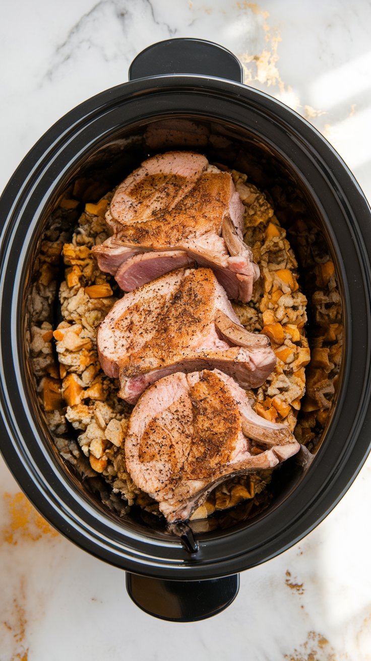 Crockpot Pork Chops with Stuffing