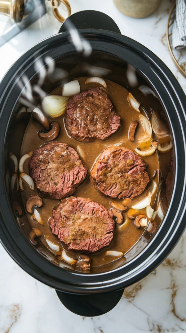 Cozy Crockpot Salisbury Steak with Cubed Steak