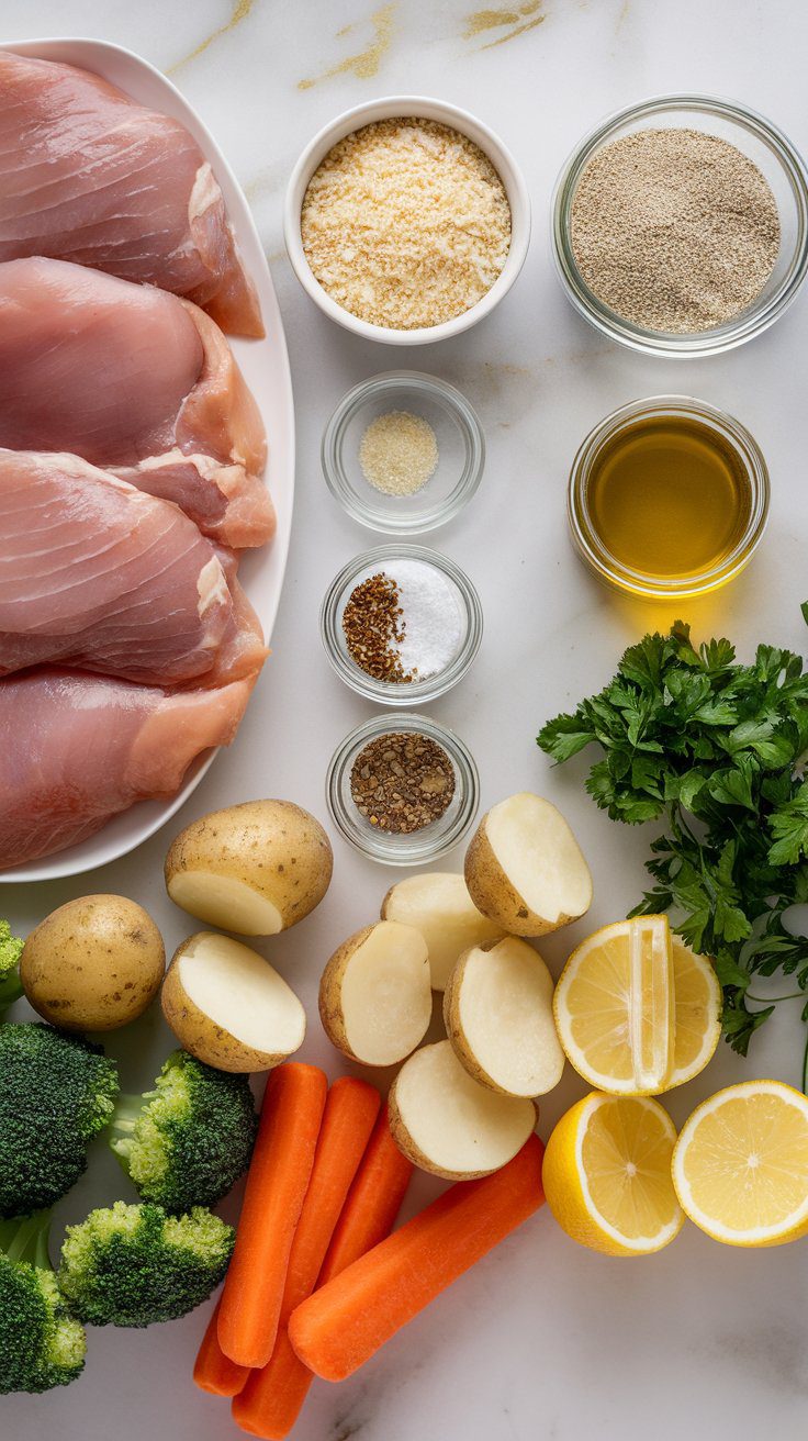 Parmesan Crusted Chicken Sheet Pan Dinner